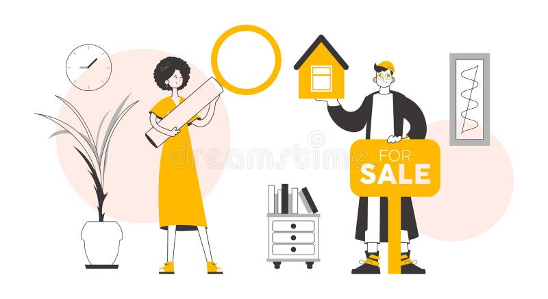 Realtor Team. Minimalistic Linear Style. Vector Illustration. Stock ...