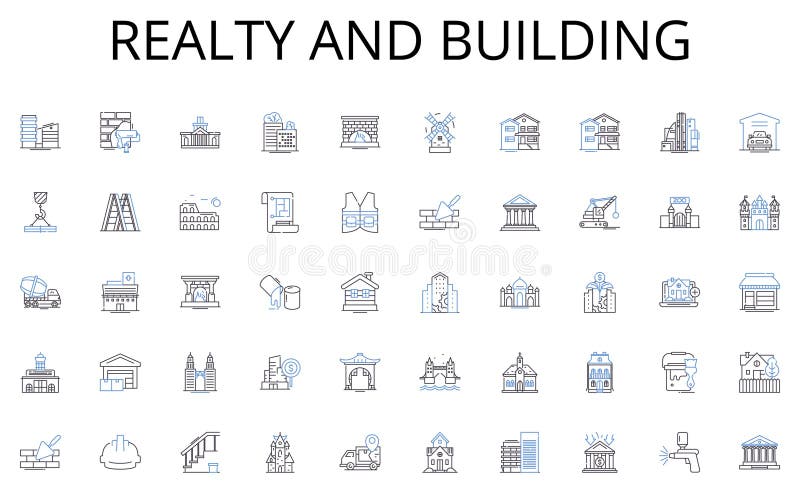 Realty And Building Line Icons Collection Html Css Javascript Php Python Ruby Java Vector