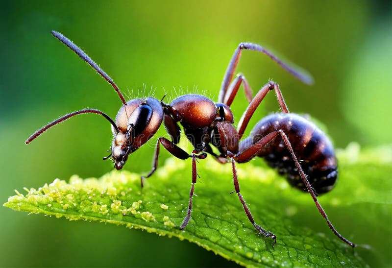 Reaper Ant Close Up on Natural Green Leaf Stock Illustration ...