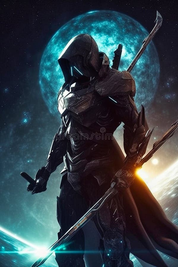The Reaper of Space in Black Futuristic Armour, Generative AI Stock ...