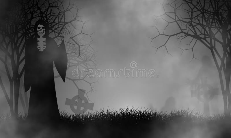 The Reaper and Zombie on Graveyard Stock Illustration - Illustration of ...