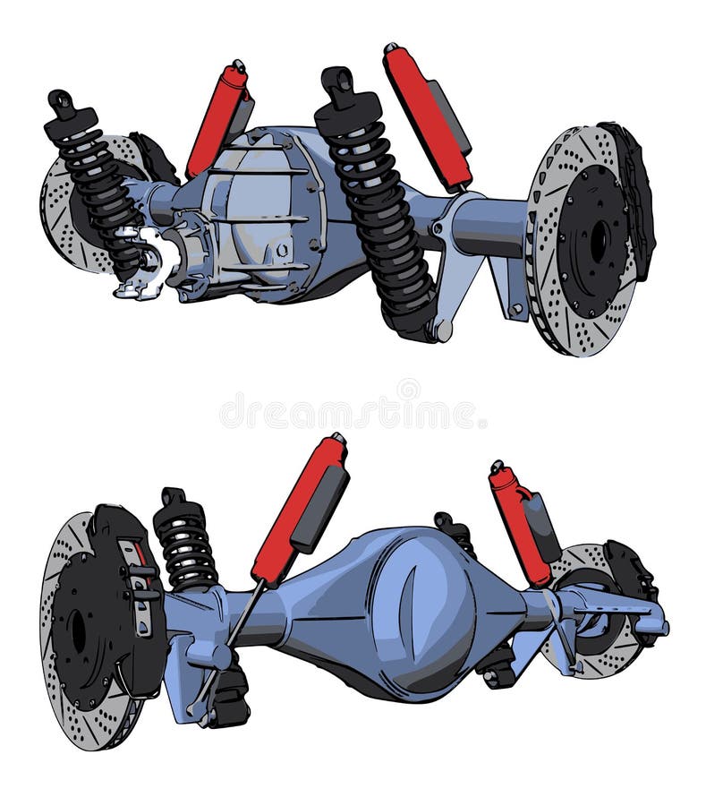 Rear Axle Assembly with Suspension and Brakes Stock Vector ...