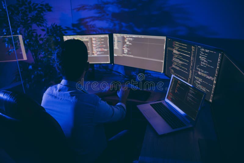 Rear Back Behind View of His he Nice Clever Smart Skilled Professional ...