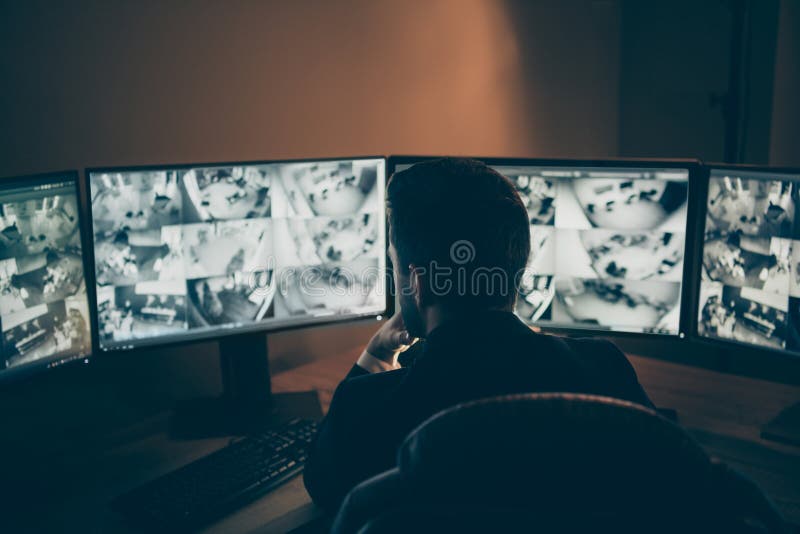 Rear Back Behind View Portrait of His he Nice Experienced Focused Man ...