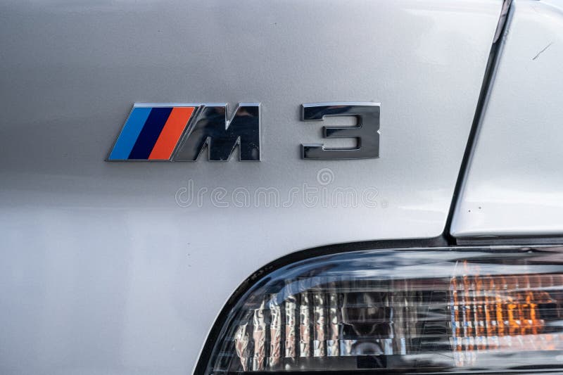 Rear badge of a BMW M3.. editorial photo. Image of auto - 295629551