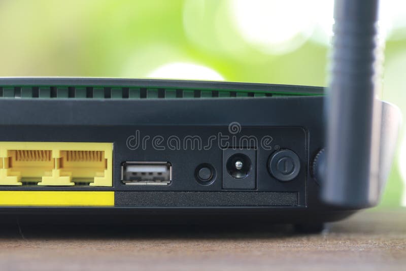 Rear of Black Modem Router To Internet Connection Concept. Stock Photo ...