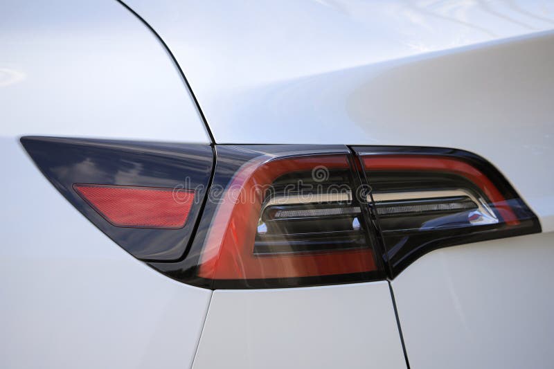 Rear Brake Light Stop Signal of a White Car Stock Image - Image of ...