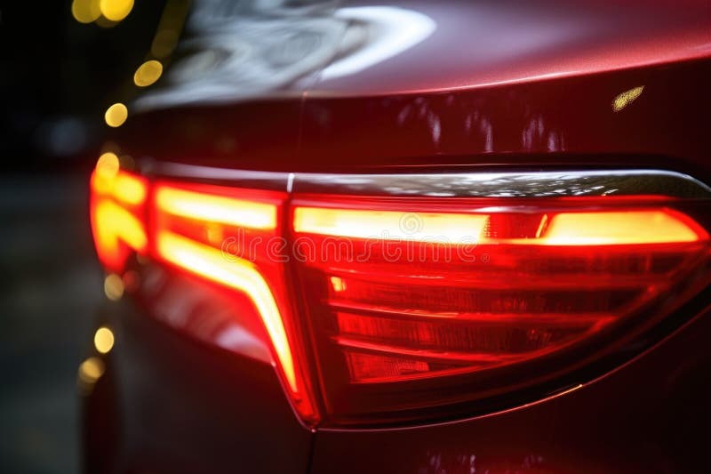 Rear Brake Lights of a Car Illuminated Stock Photo - Image of lights ...