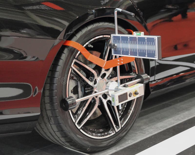 Rear Car Wheel with Sensors on Wheel for Wheels Alignment Camber Check ...