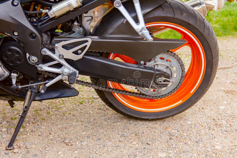 Rear Chain and Sprocket of Motorcycle Wheel Stock Image - Image of ...