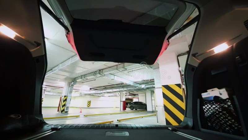 Rear Door of Car Boot Elevates on Underground Stock Video - Video of ...