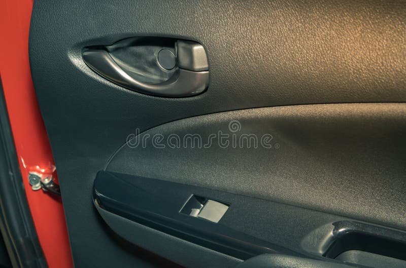 Rear Door Handle and Side Mirror Control Switch of Car in Vintage Tone ...