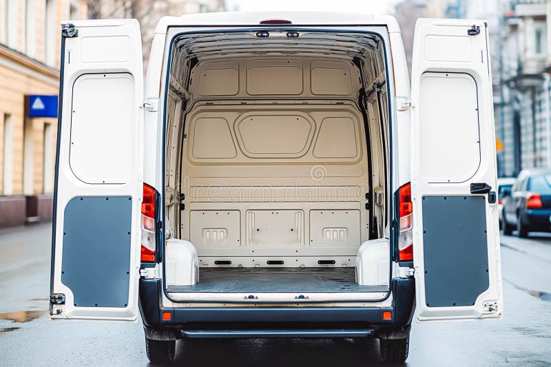 Rear Doors of a White Van Open Empty Truck Visible Stock Illustration ...