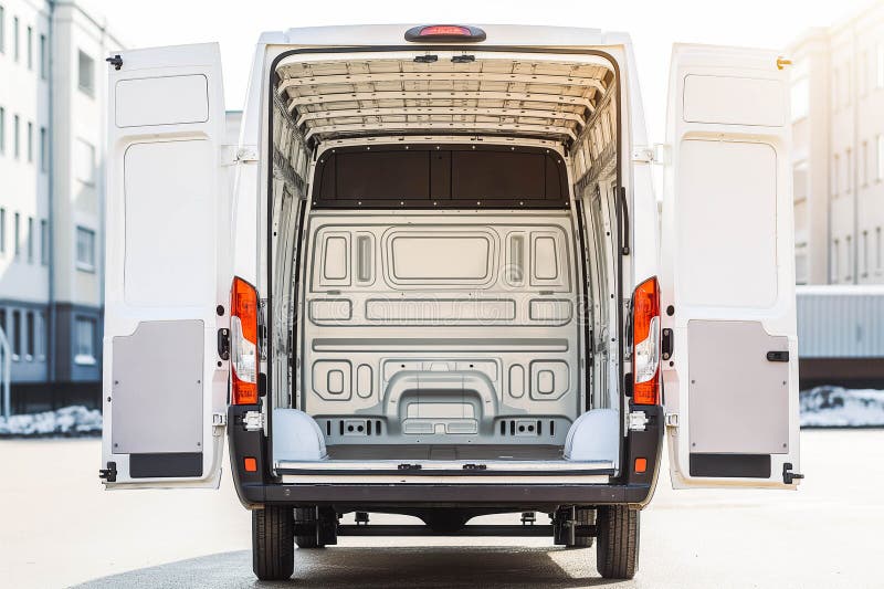 Rear Doors of a White Van Open Empty Truck Visible Stock Illustration ...