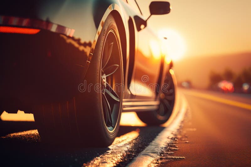 The Rear End of Car on the Road at Sunset. Generative AI Stock ...