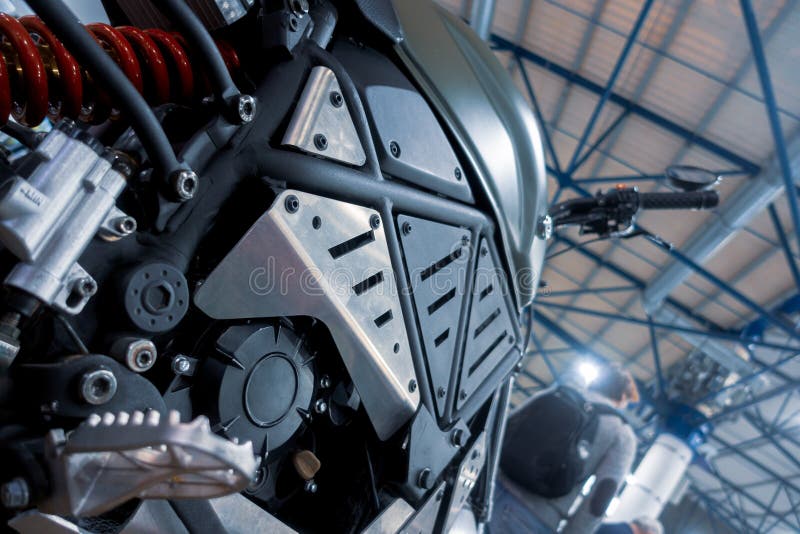 Rear End of an Electric Motorcycle with a Red Shock Absorber Stock ...