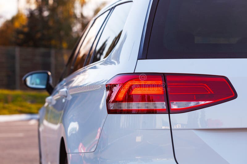 Rear LED Lights, White Modern Car with Bokeh Stock Image - Image of ...
