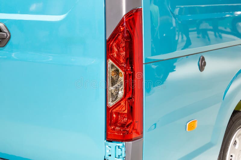 Rear Lights on a Blue Minibus. Road Safety Stock Image - Image of ...