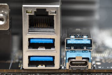 The Rear Panel of a Desktop Computer Motherboard with Visible ...