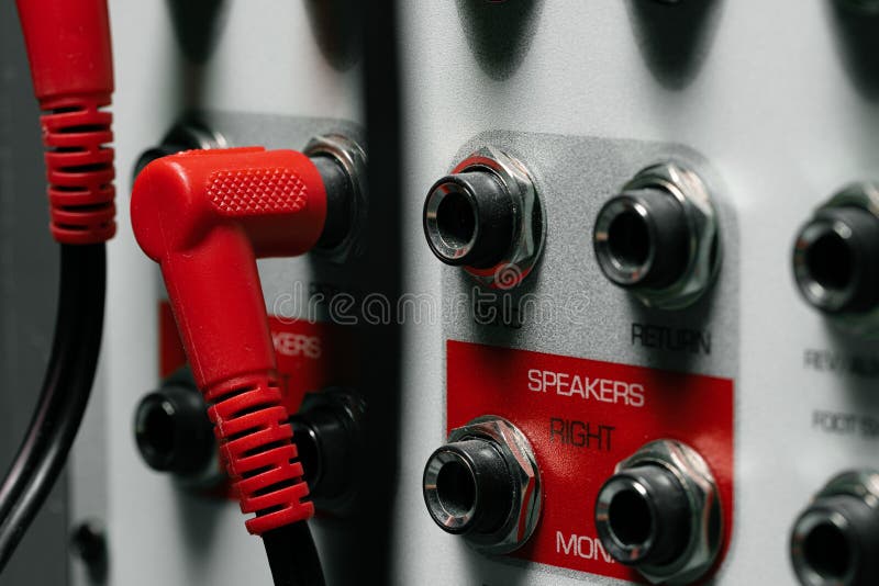 Rear Panel of Music System Amplifier with Wires Stock Image - Image of ...