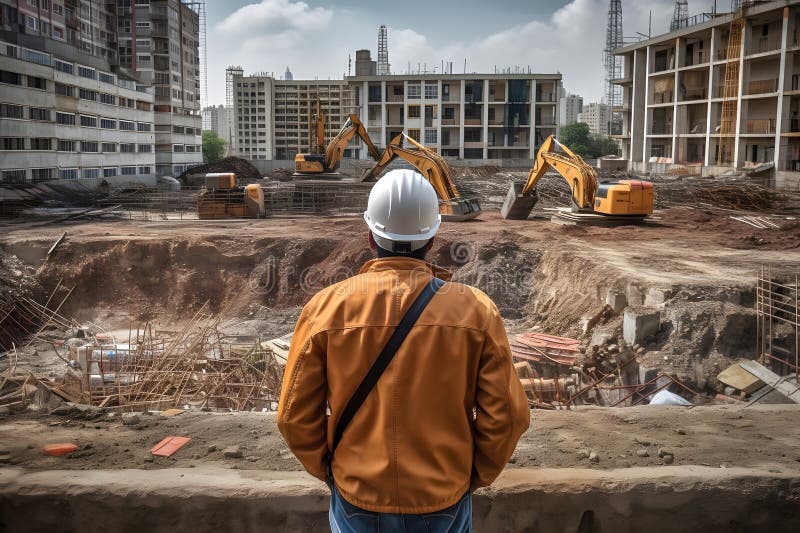 Rear Portrait of a Civil Engineer at the Construction Site Stock Photo ...