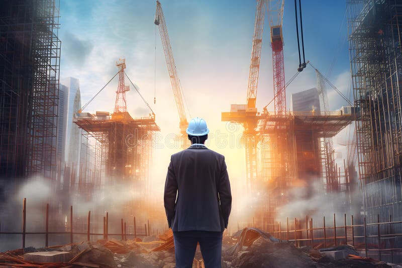 Rear Portrait of a Civil Engineer at the Construction Site Stock ...