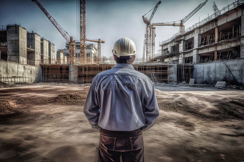 Rear Portrait of a Civil Engineer at the Construction Site Stock ...