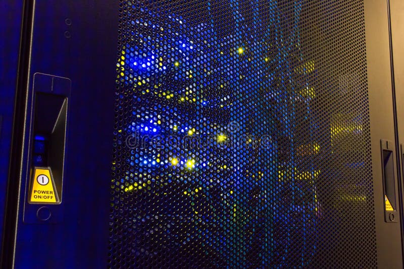 Rear of the Rack Server Switching Equipment Illuminated from within ...