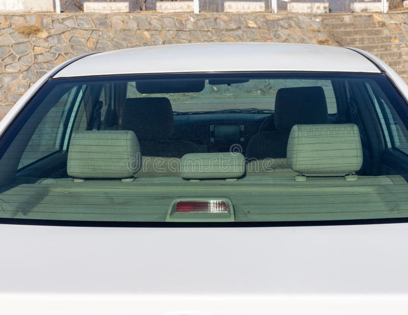 Rear Seats Headrest View Inside the Car Back Windshield Stock Image ...