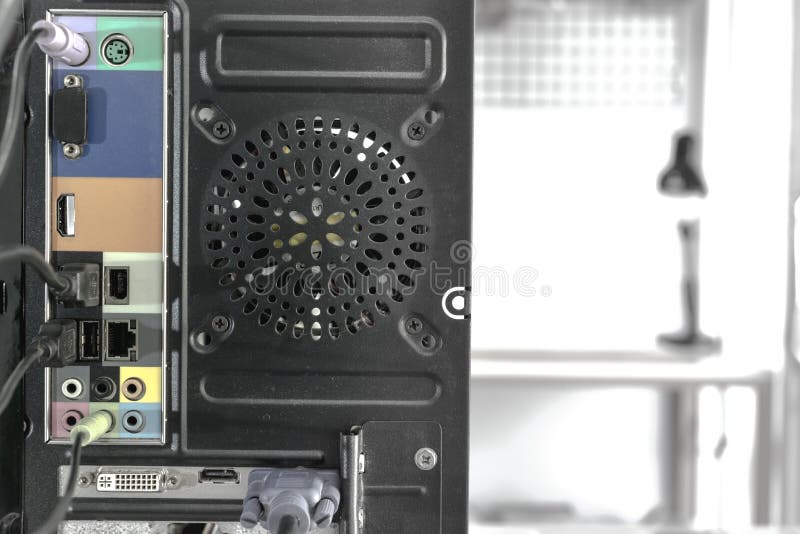 Rear Side Of Desktop Computer Stock Image - Image of electrical ...