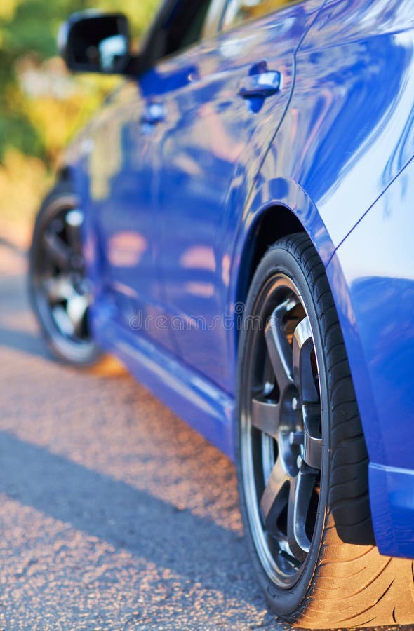 Rear Side View of Blue Sport Car Stock Image - Image of bokeh, chrome ...