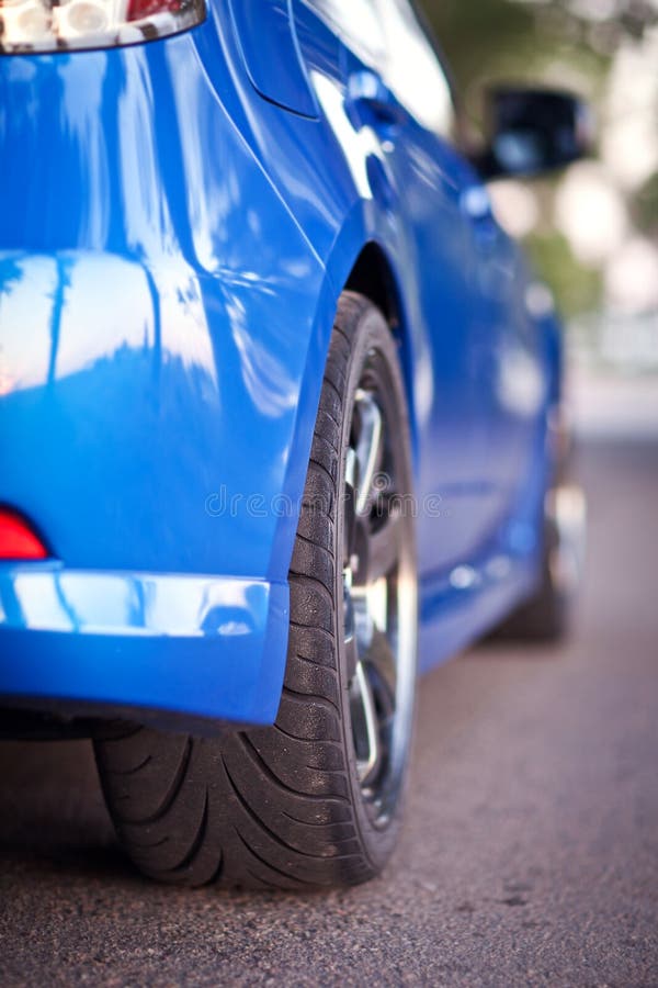 Rear Side View of Blue Sport Car Stock Image - Image of bokeh, chrome ...