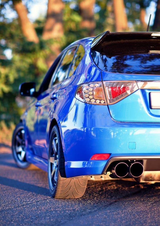 Rear Side View of Blue Sport Car Stock Image - Image of clean ...