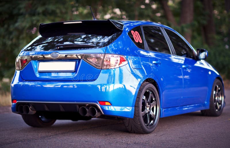 Rear Side View of Blue Sport Car Stock Image - Image of status ...