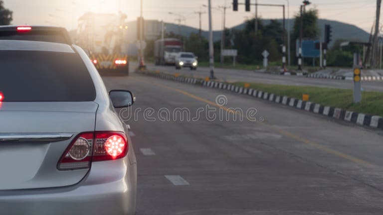 Rear Side View of Silver Car Wtih Turn on Brake Light. Stock Image ...