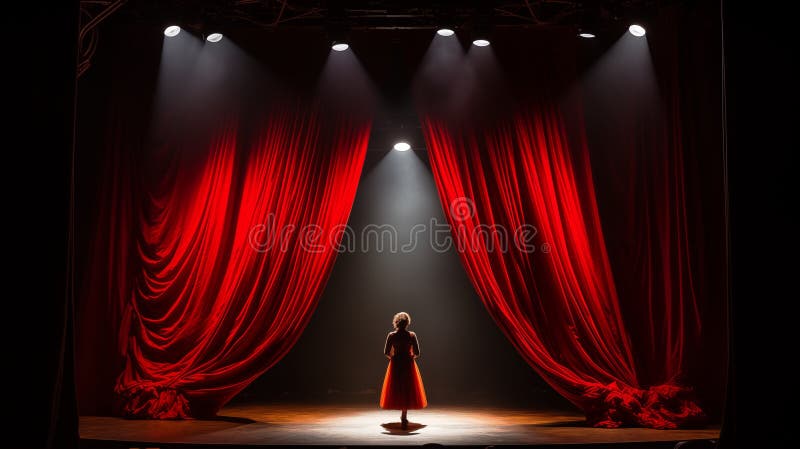 Rear View of an Actress Entering the Theater Stage Stock Illustration ...