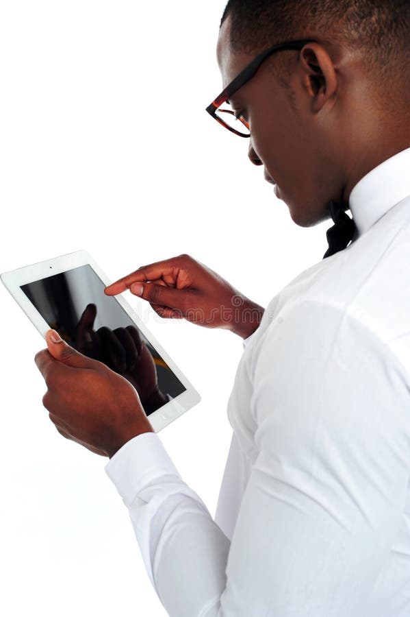 Rear-view of African Holding a Touch-pad Device Stock Photo - Image of ...