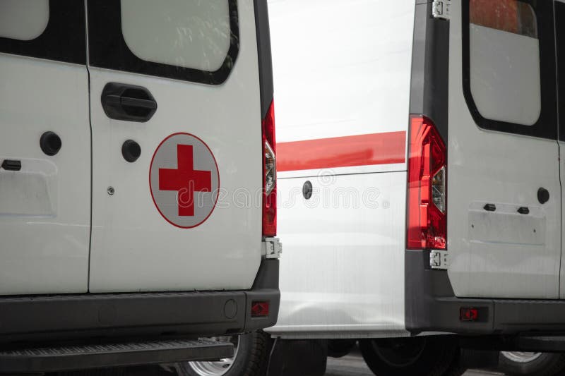 Rear View of an Ambulances Standing in Parking . Medicine Concept Stock ...