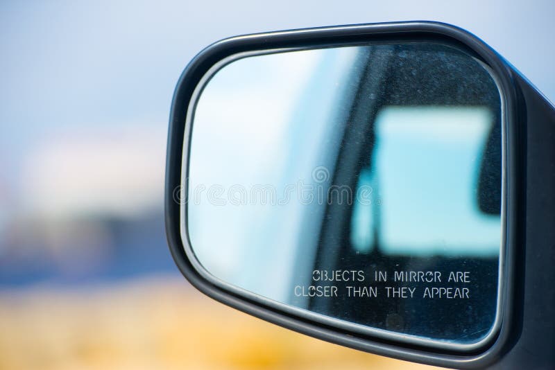 Rear View Automobile Mirror Blurred Object Warning Stock Image - Image ...
