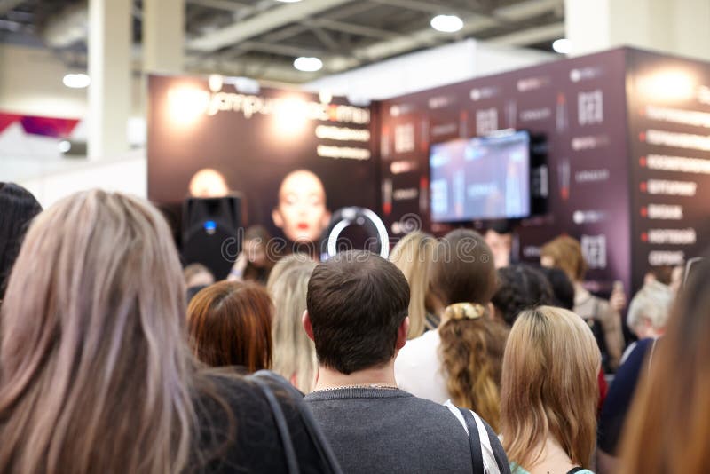 Rear View from the Back of a Group of Girls Students at a Presentation ...
