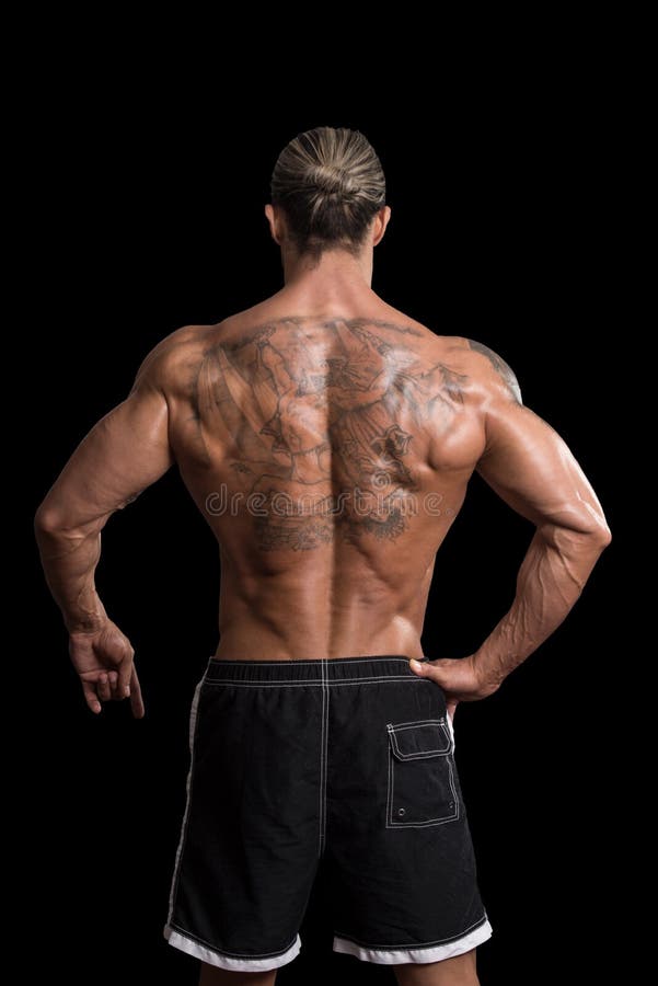 Rear View of Back Tattooed Man Stock Image - Image of isolated ...