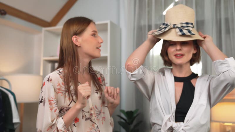Two Women Influencer Shoot Live Streaming Review Clothes Prim Social