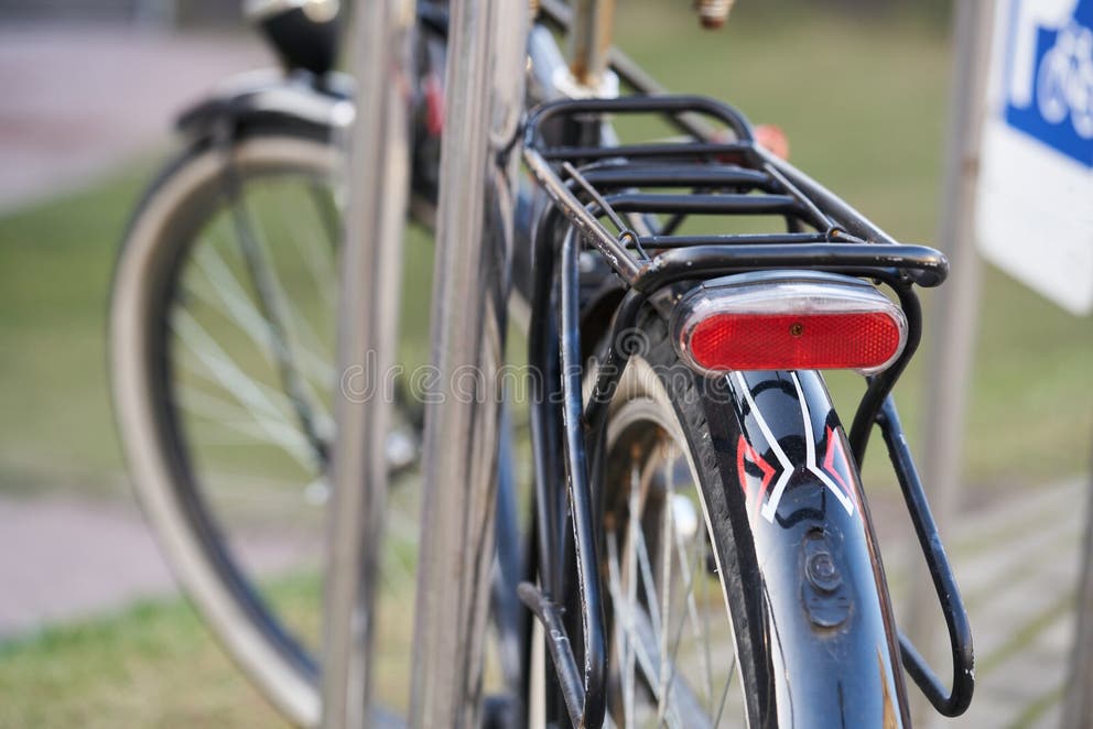 Rear View of Bicycle on Parking. Stock Image - Image of city, outdoor ...