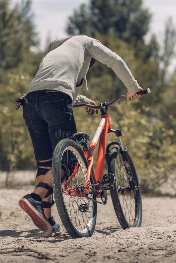 Rear view of biker stock image. Image of mountainbike - 126728061
