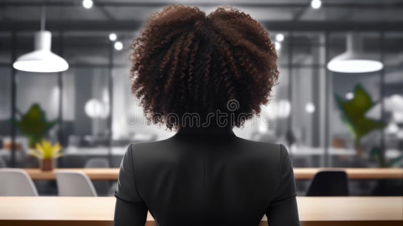 Rear View, Black Businesswoman Standing at Office Stock Illustration ...