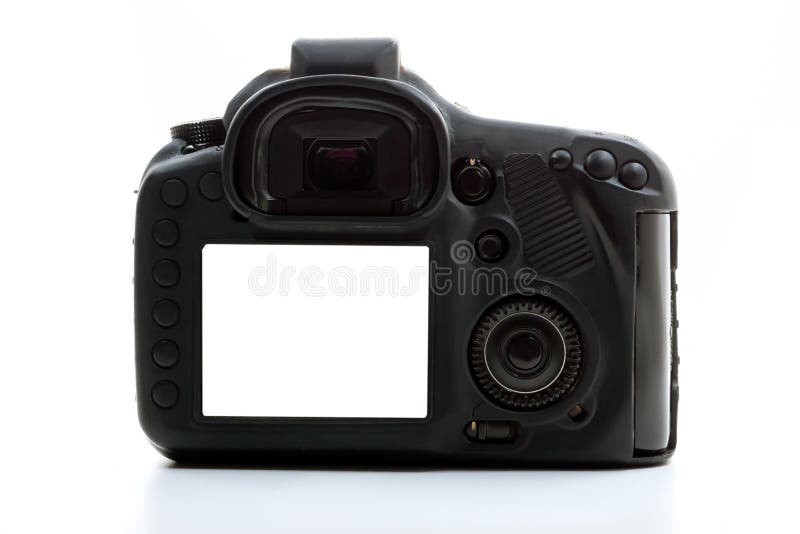 Rear View of a Black Digital Camera on White Background Stock Image ...