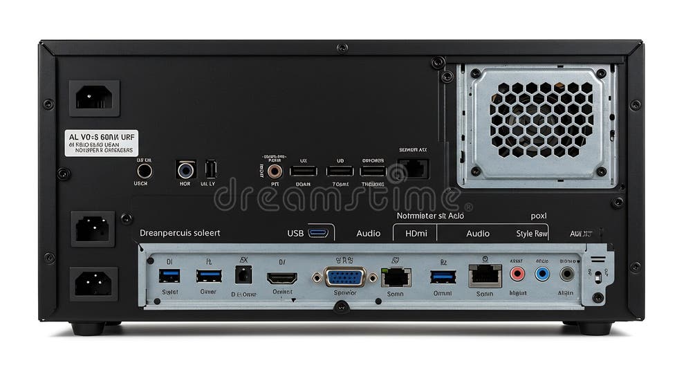 Rear View of Black Electronic Device with Multiple Ports Stock ...