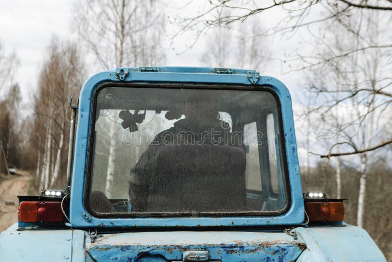 Rear View of Blue Tractor Cab. Stock Image - Image of belarus, close ...