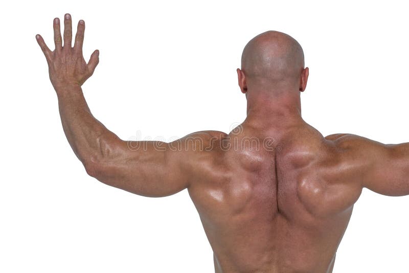 Rear View of Bodybuilder with Arms Outstretched Stock Photo - Image of ...
