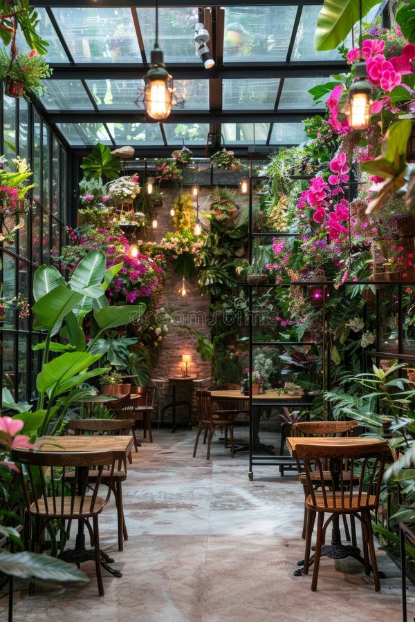 Rear View of Botanical Setup Blending with Interior Design Elements Stock Illustration ...